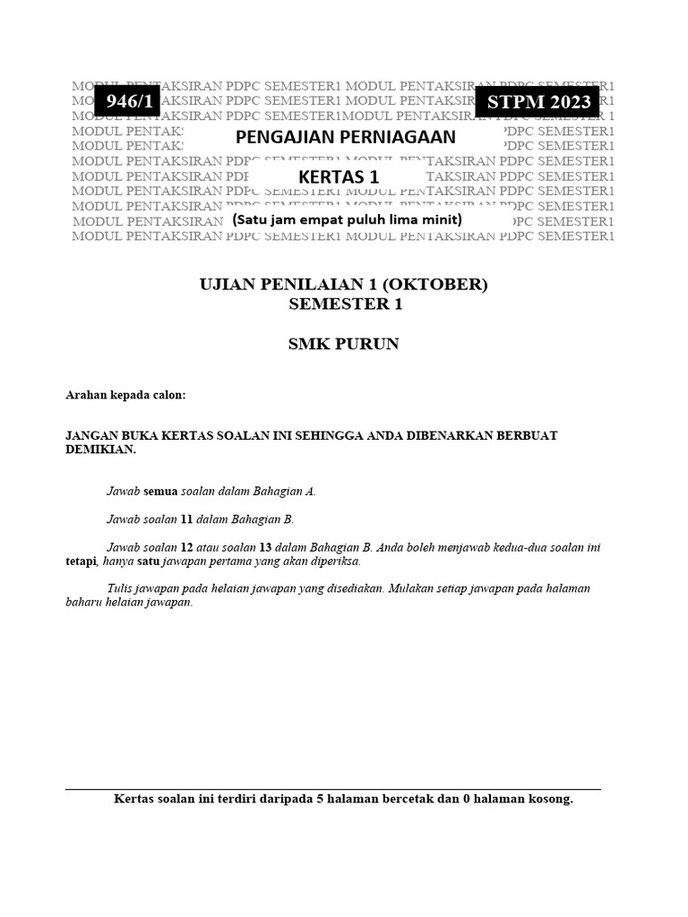 Cover Soalan Up 1 | PDF