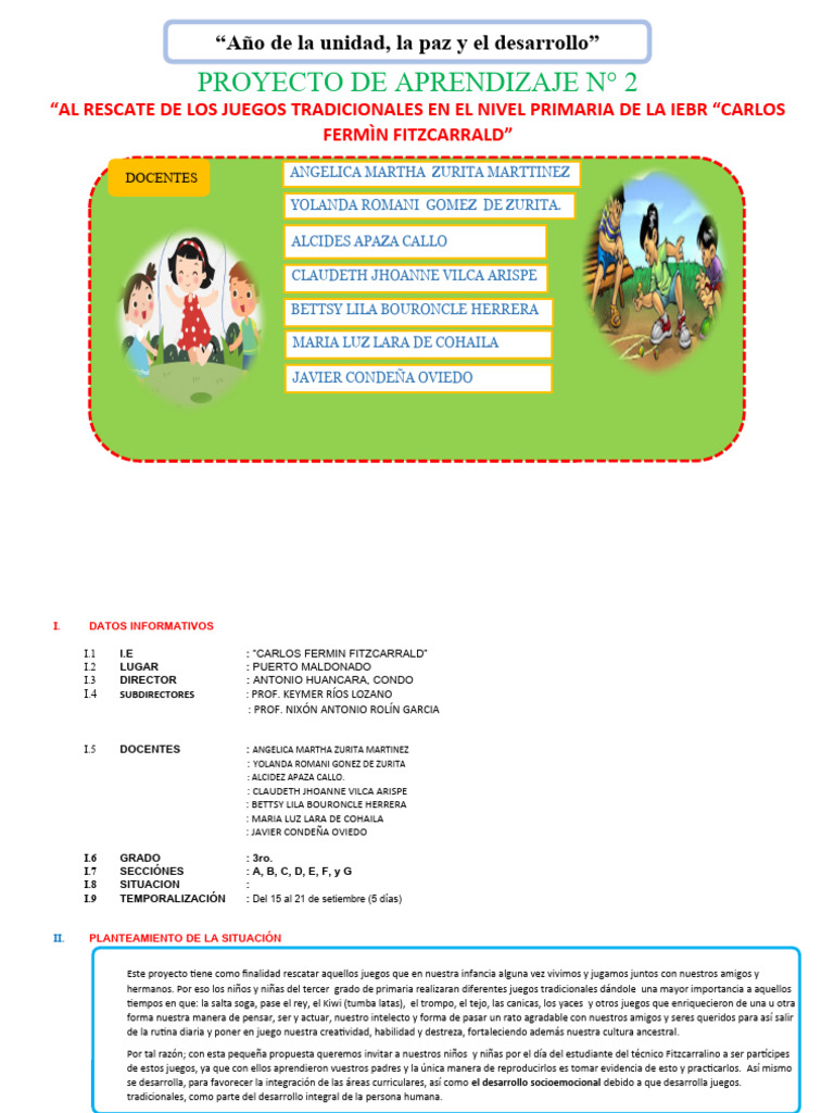 Proyecto #2 de - Aprendizaje - Juegos - Tradicionales | PDF | Aprendizaje | Experiencia