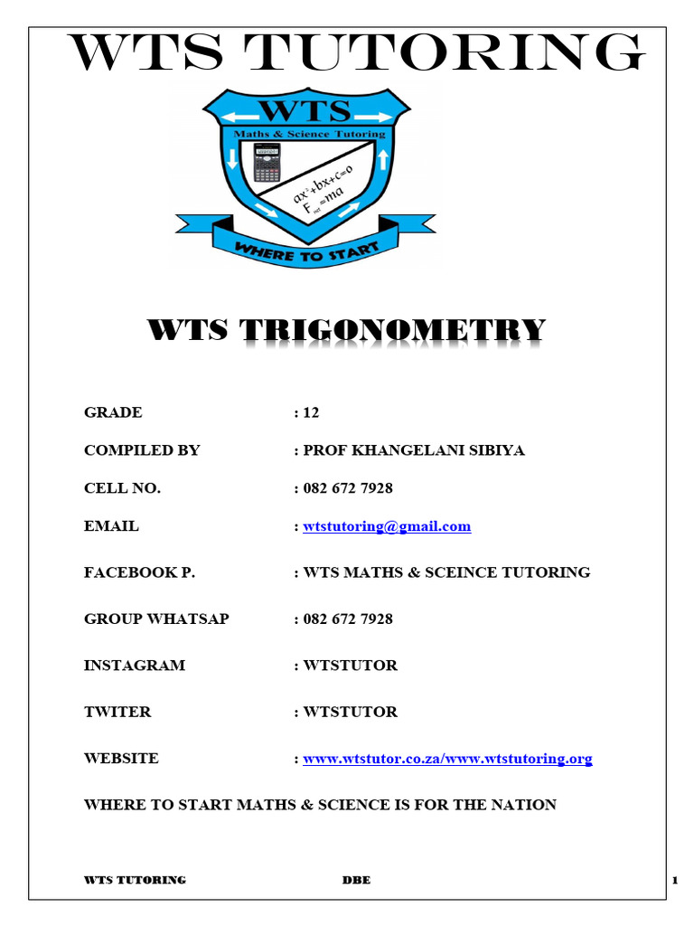 WTS 12 Trigonometry | PDF | Trigonometric Functions | Trigonometry