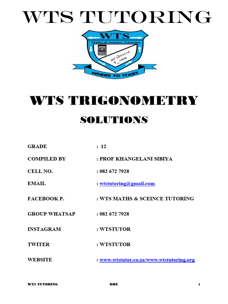 Wts 12 Trigonometry Solutions | PDF