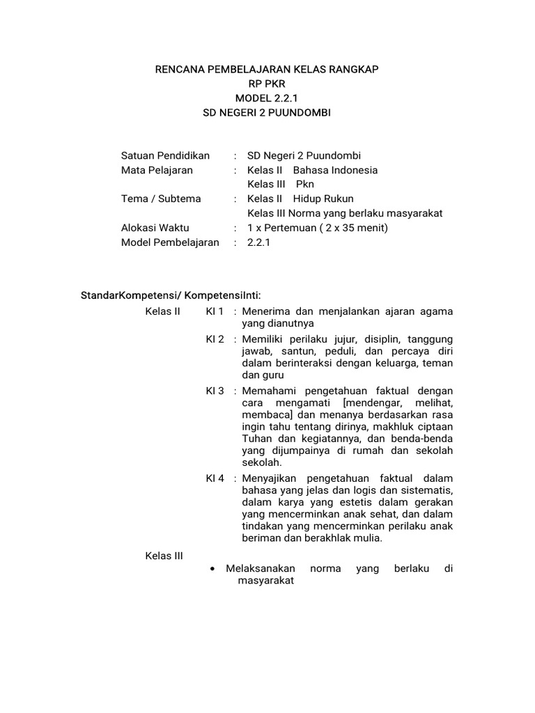RPP Kelas Rangkap | PDF