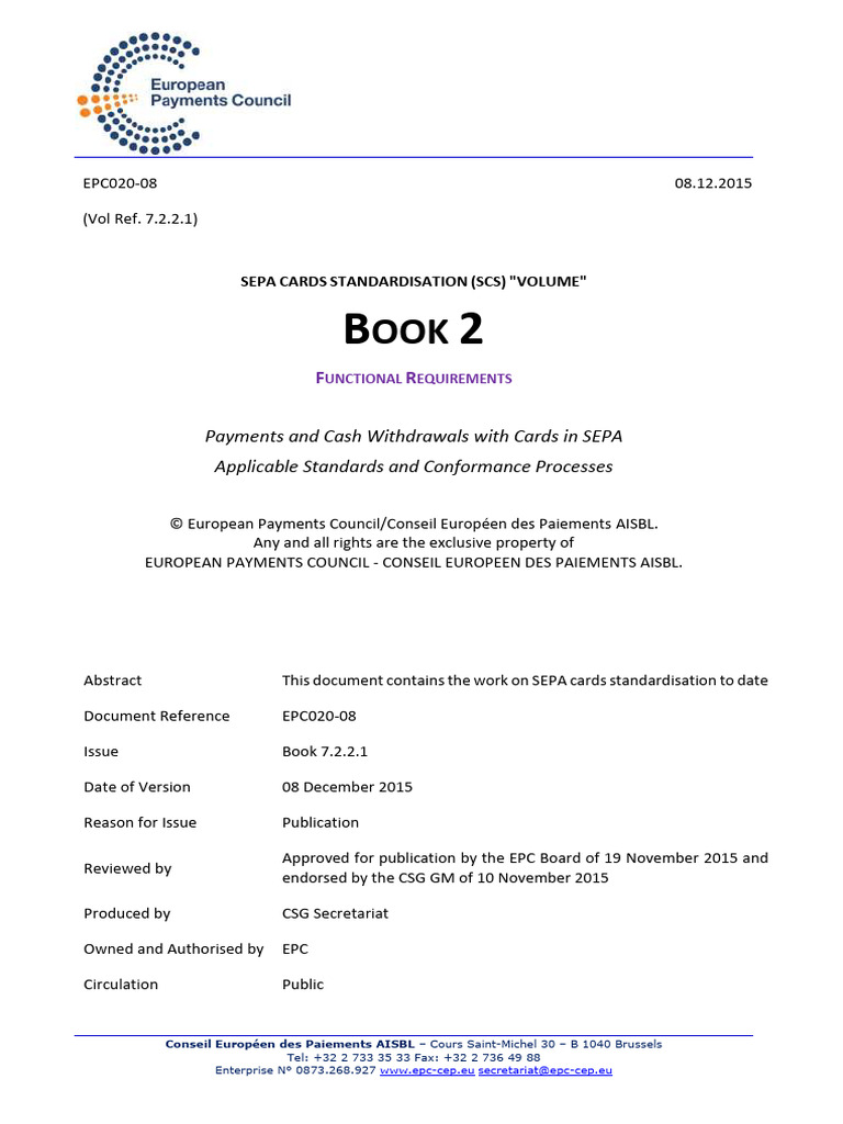 EPC020-08 SEPA Cards Standardisation Volume v7.1 Book 2 | PDF | Emv ...