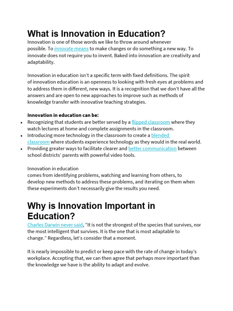 What Is Innovation in Education | PDF | Educational Technology | Innovation