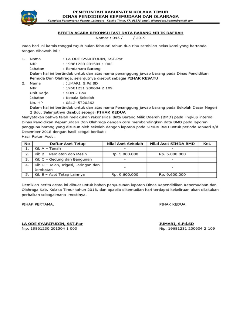 Berita Acara Rekonsiliasi Data Aset | PDF