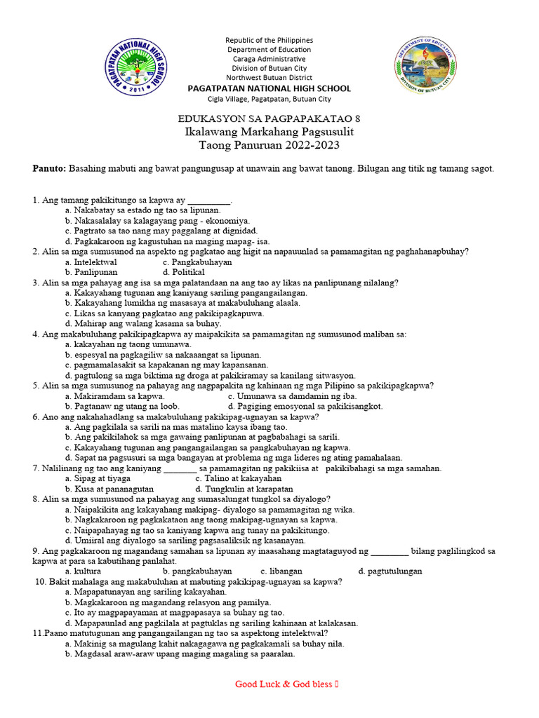 Esp 8 Second Quarterly Assessment | PDF