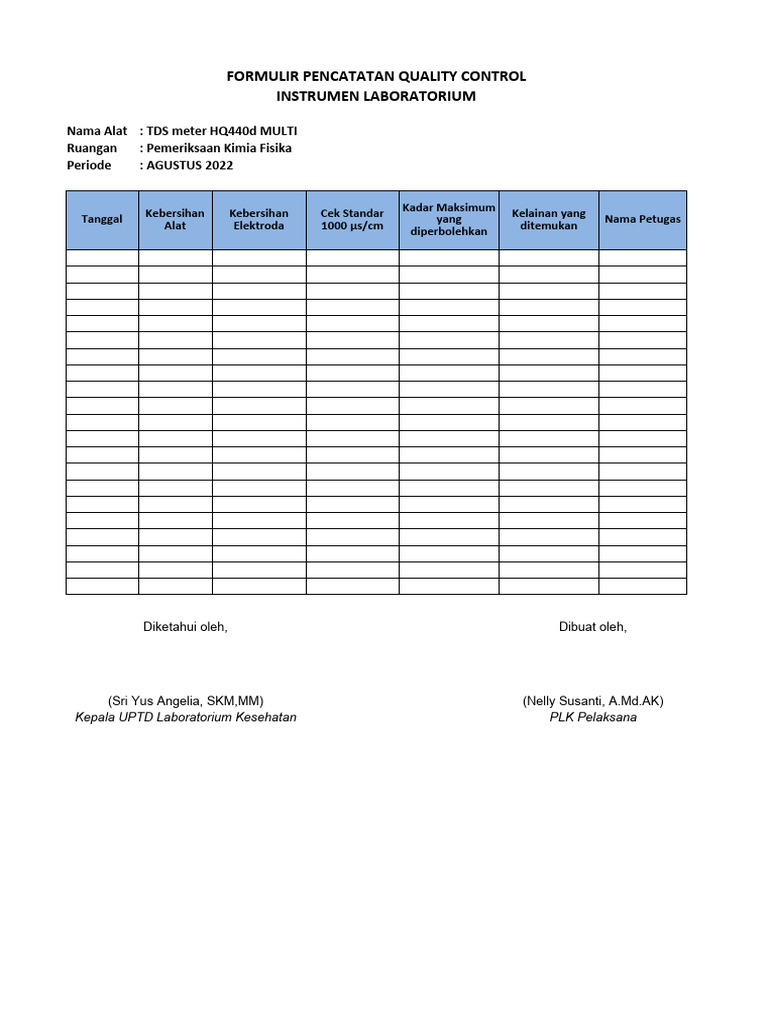 Form Quality Control Instrumen Laboratorium | PDF