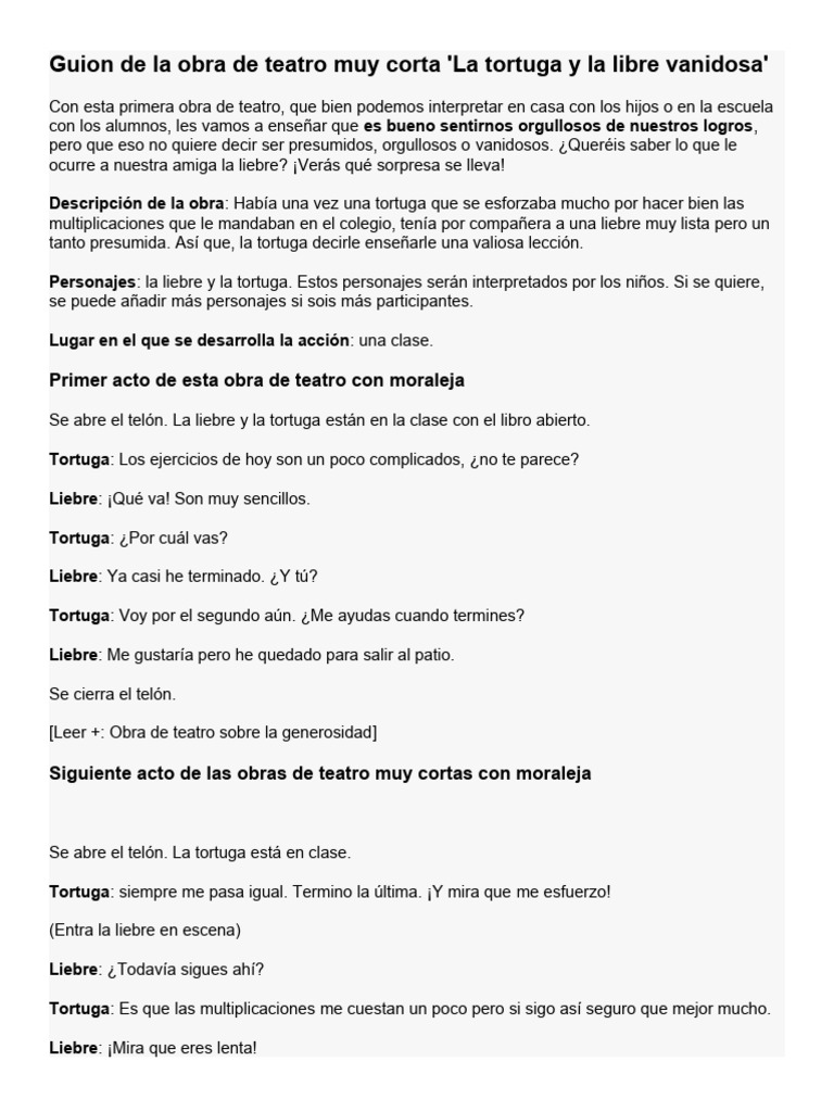 Guion de La Obra de Teatro Muy Corta | PDF | Teatro