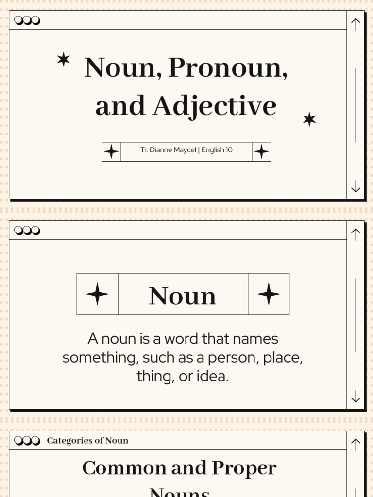 ENGLISH 10 Lesson 3 Nouns Pronouns Adjectives | PDF | Pronoun | Noun