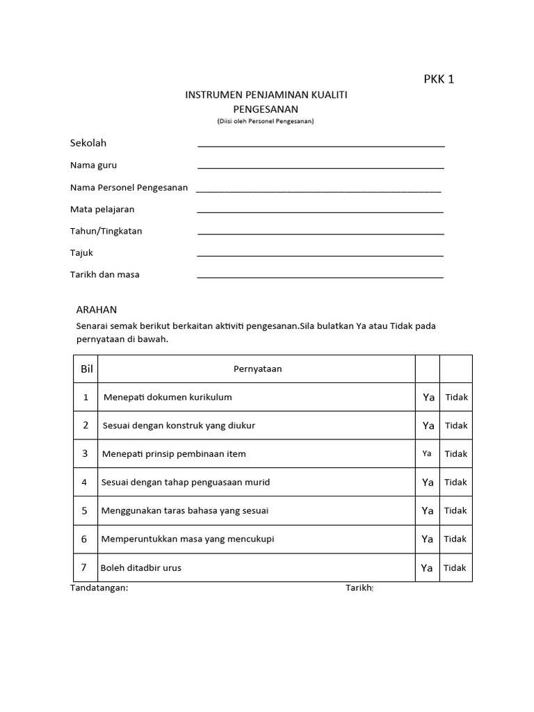 Borang PBD - PKK 1 | PDF