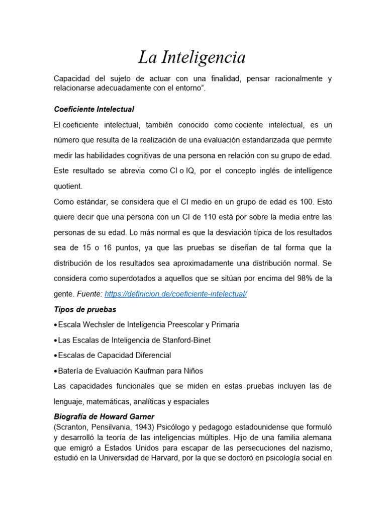 La Inteligencia | PDF | Cociente de inteligencia | Inteligencia