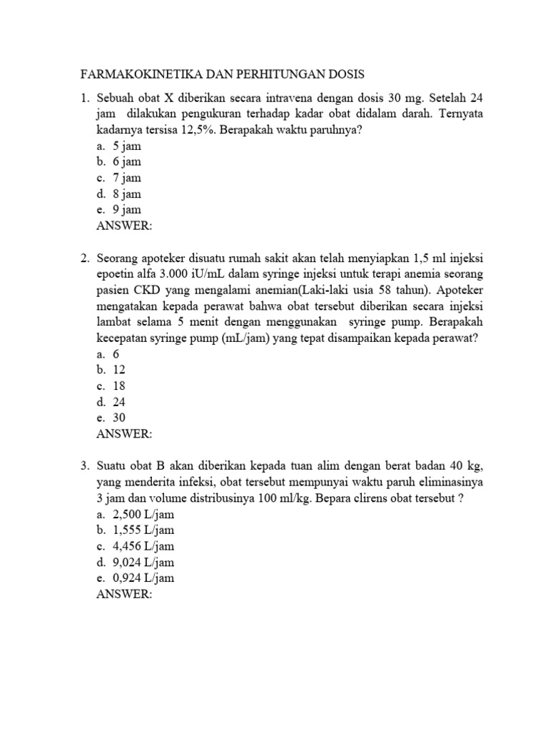 Farmakokinetika Dan Perhitungan Dosis | PDF