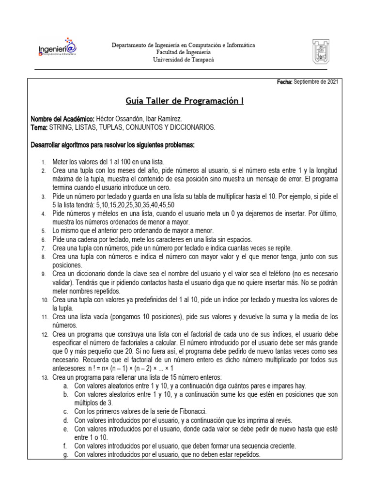 Guía Taller de Programación I | PDF | Diccionario | Informática