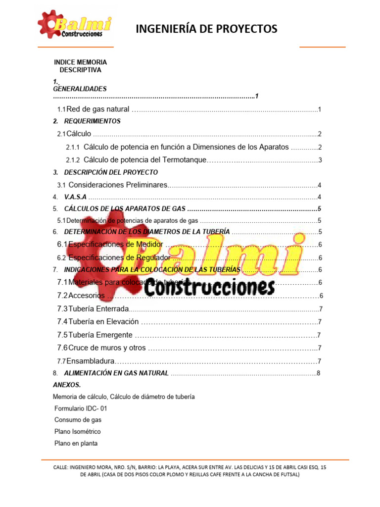 Memoria Descriptiva | PDF | Tubería (transporte de fluidos) | Electrodoméstico