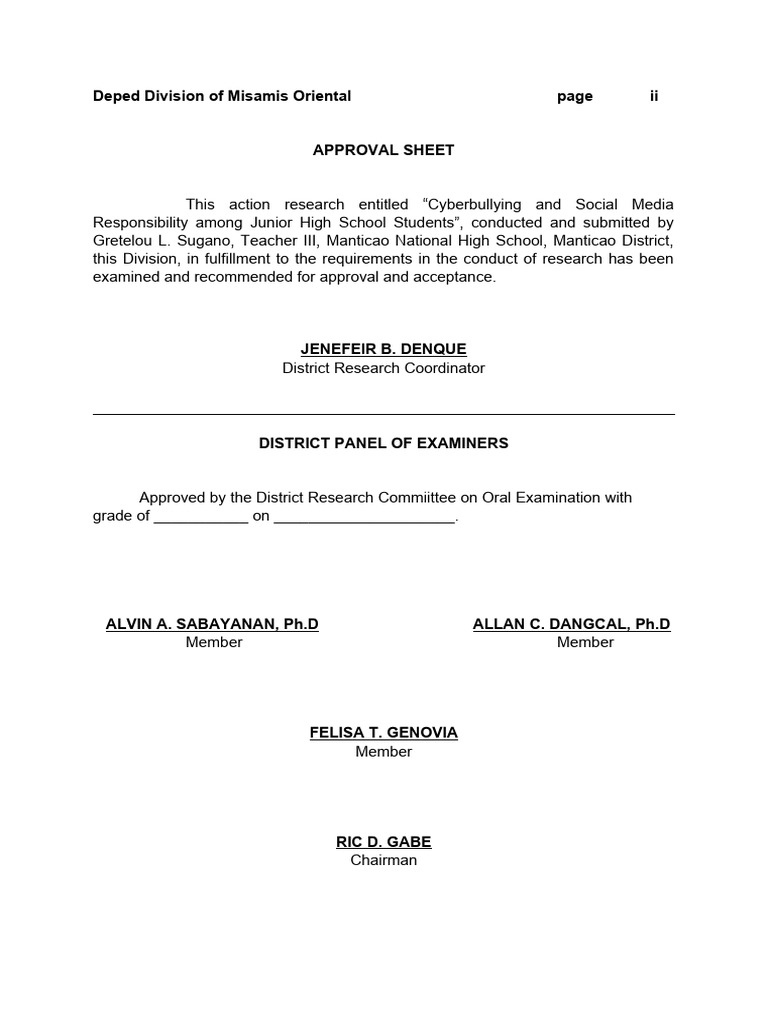 2023 Research Approval Sheet | PDF | Doctor Of Philosophy | Human ...