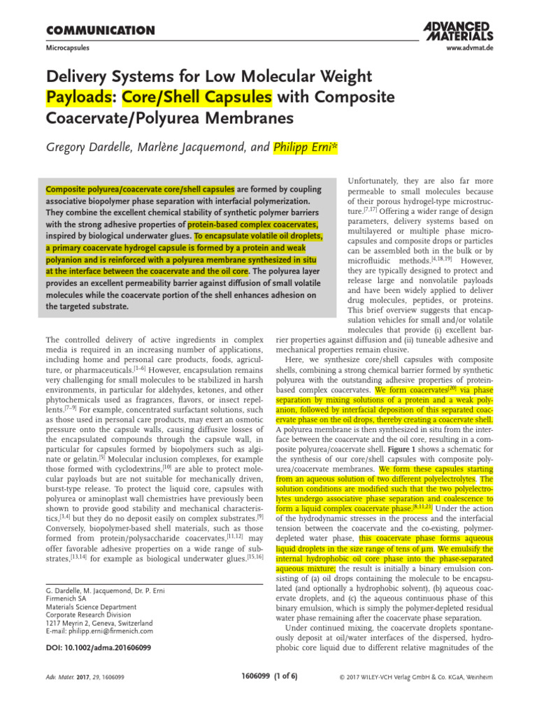 2017-先进材料-重要参考-团聚体微球-Delivery Systems for Low Molecular Weight Payloads ...