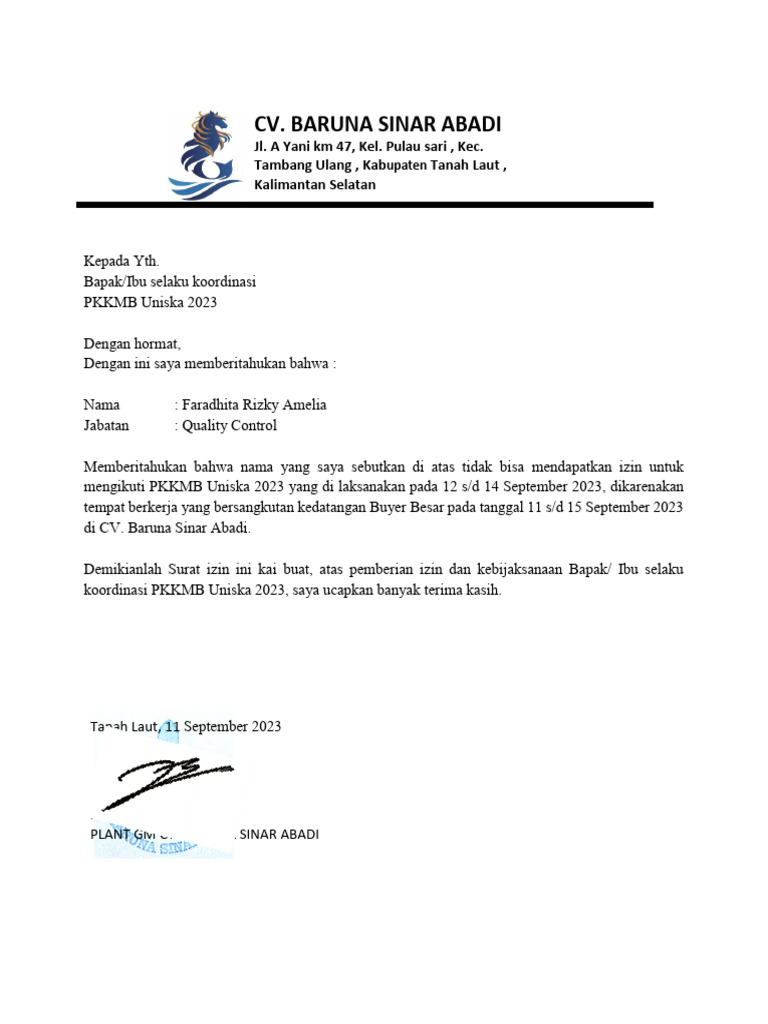 Surat Izin Dita FIX | PDF