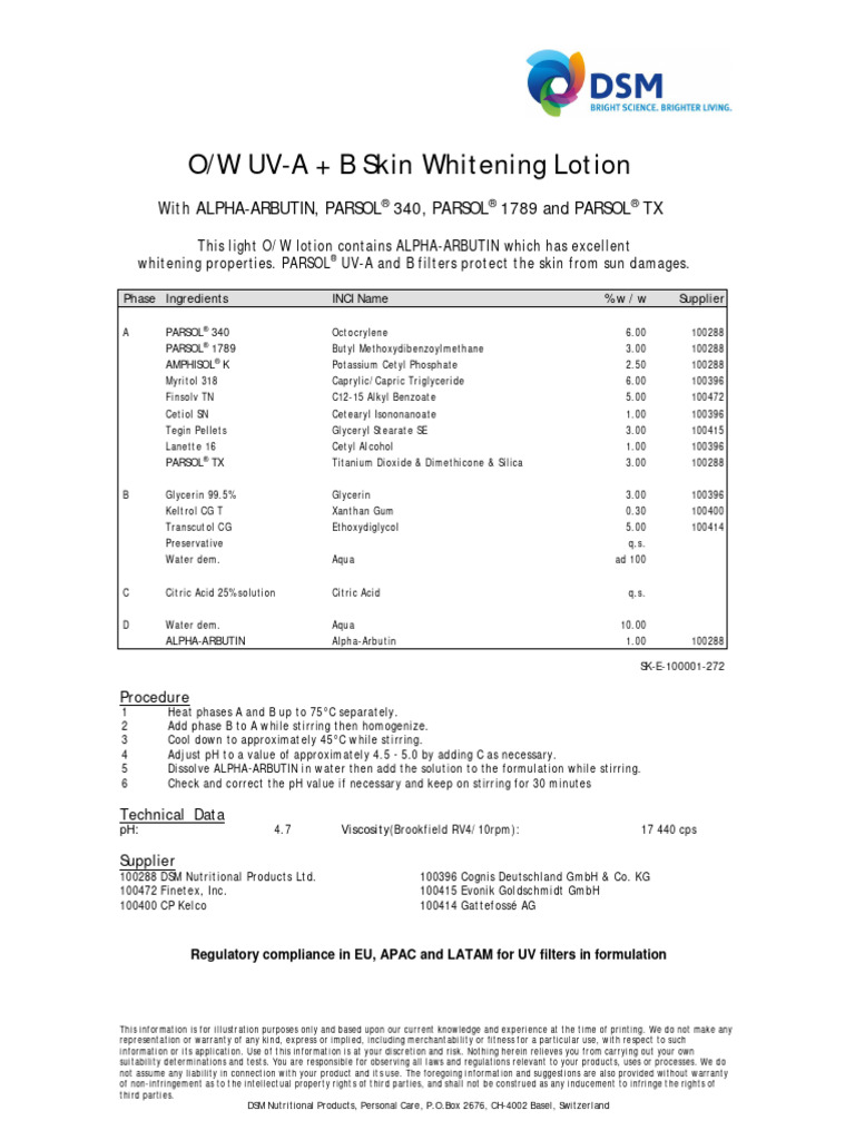 Formula Lotion Whitening | PDF | Glycerol | Chemistry