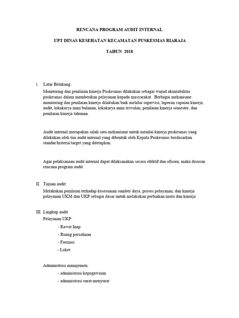 Rencana Program Audit Internal | PDF