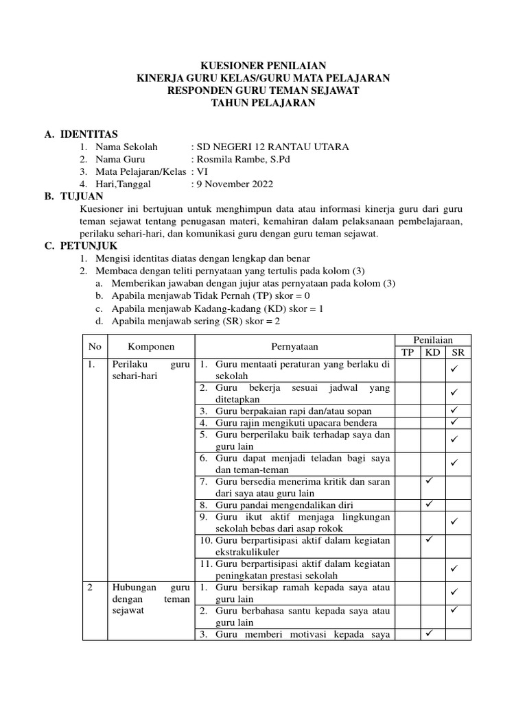 Kuesioner Penilaian | PDF