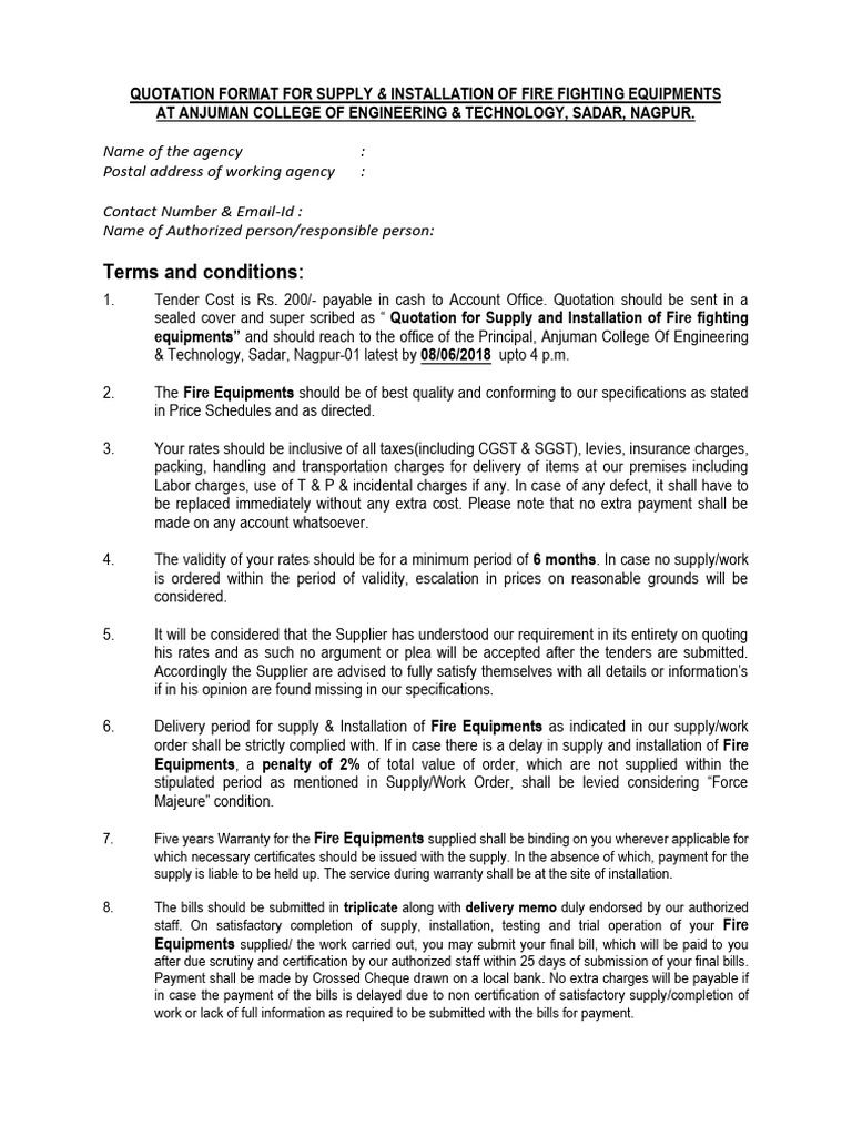 Quotation and Specification Fire | PDF | Valve | Payments