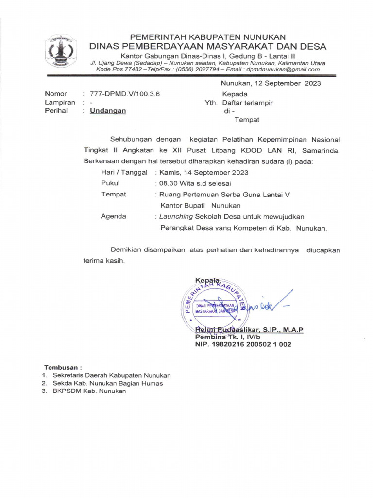 Undangan Launching Sekolah Desa | PDF