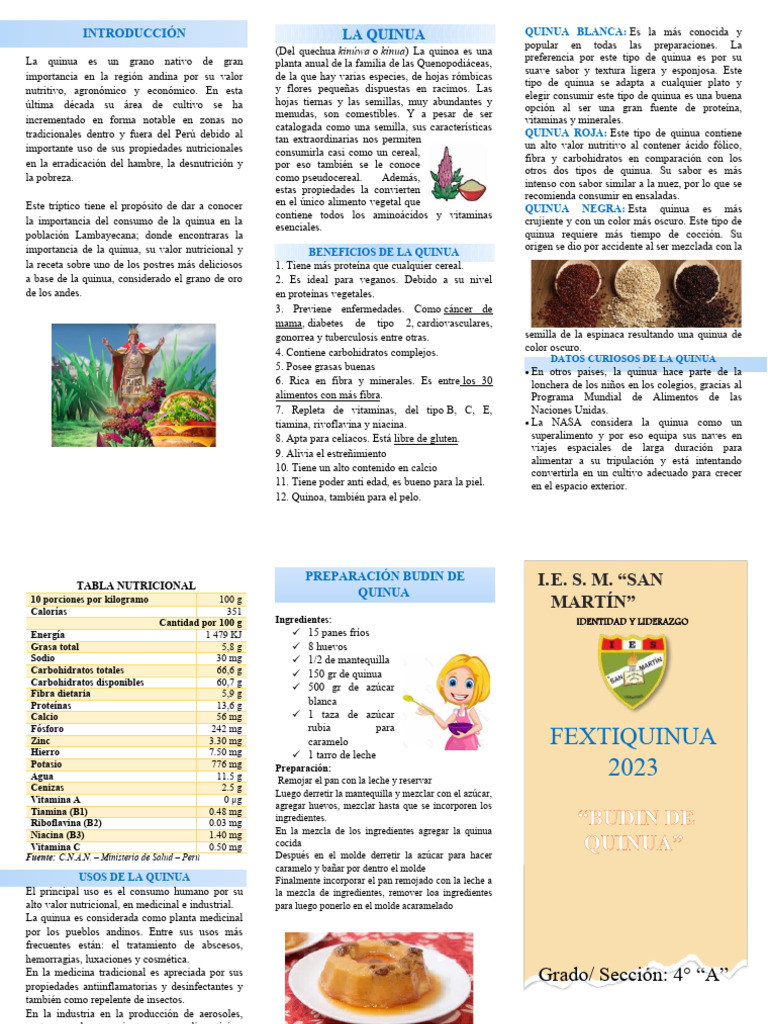 Importancia y Receta de la Quinua | PDF | Quinua | Cereales