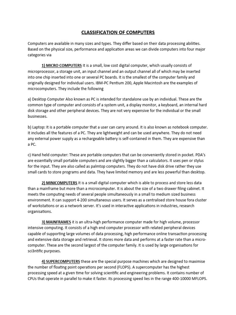 Classification of Computers | PDF | Personal Computers | Microcomputers