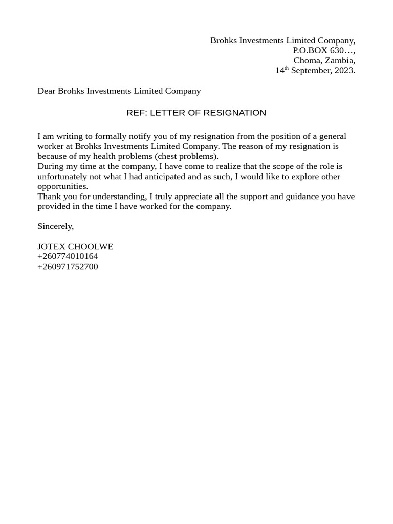 Sample Letter of Resignation | PDF