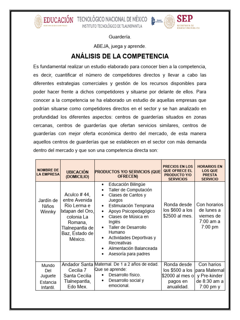 Analisis de La Comptencia | PDF | Cuidado de los niños | Microeconomía