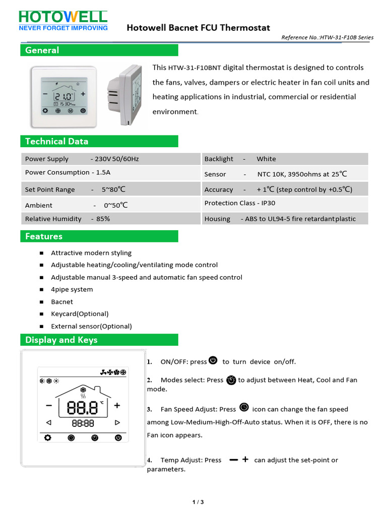 Termostato FCU Bacnet | PDF | Thermostat | Temperature