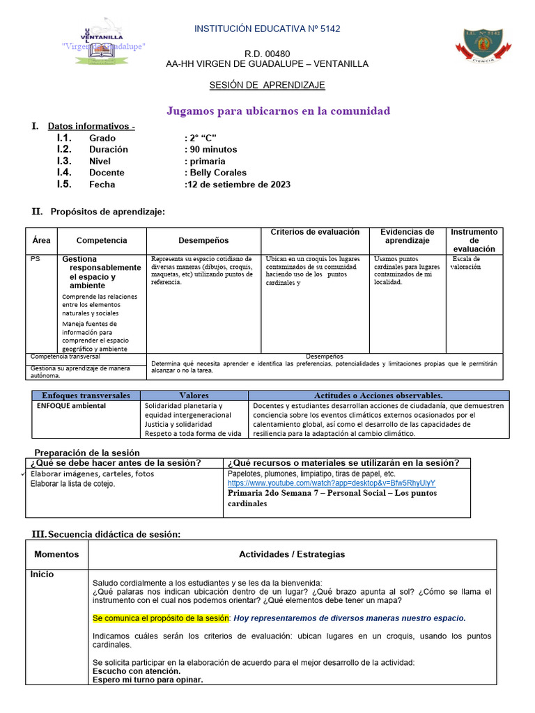 Puntos Cardinales para 2° Grado | PDF | Aprendizaje | Evaluación