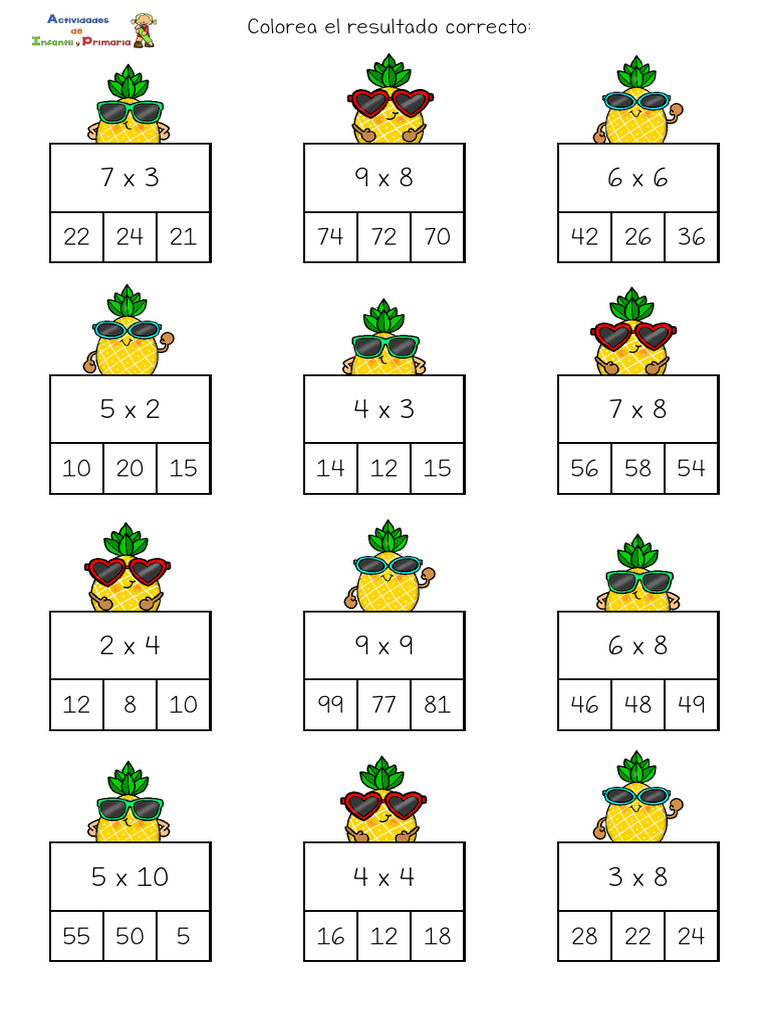 Fichas Repaso Tablas de Multiplicar Verano | PDF