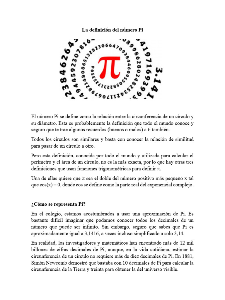 La Definición Del Número Pi | PDF | Pi | Números