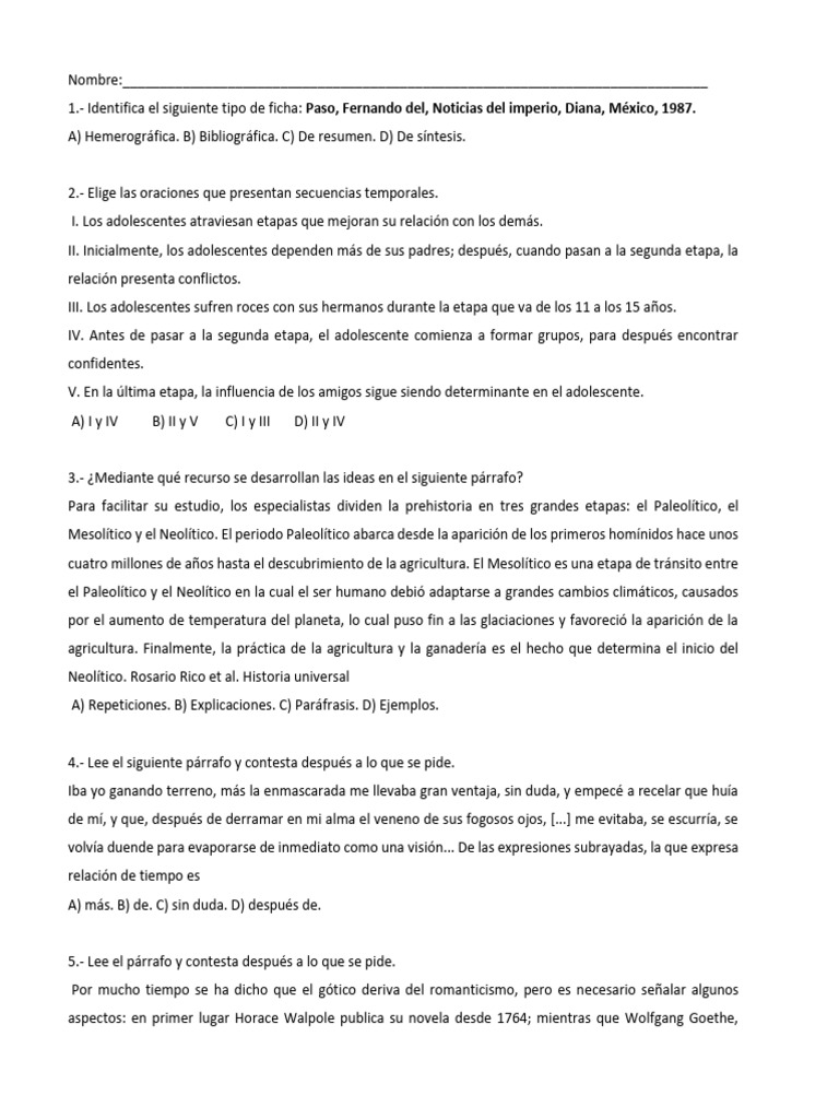 Ejercicio Comipems | PDF | Paleolítico | Neolítico