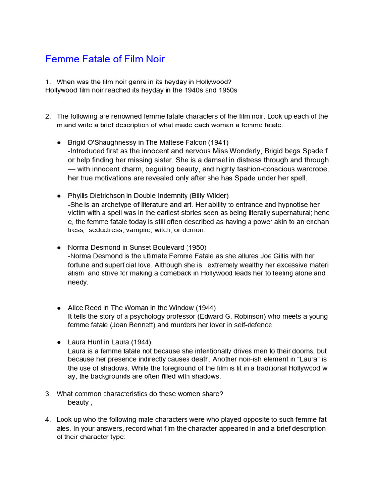 Femme Fatale of Film Noir | PDF | Film Noir