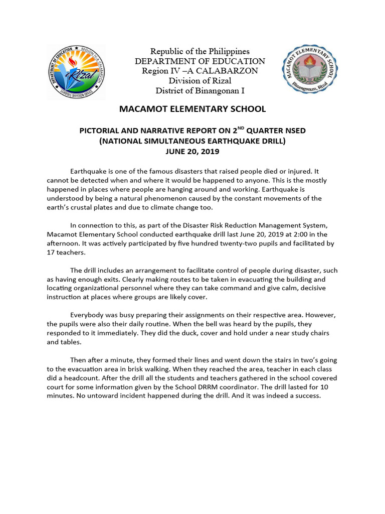 Narrative On Earthquake Drill | PDF