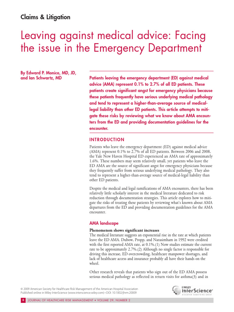 Leaving Against Medical Advice: Facing The Issue in The Emergency ...