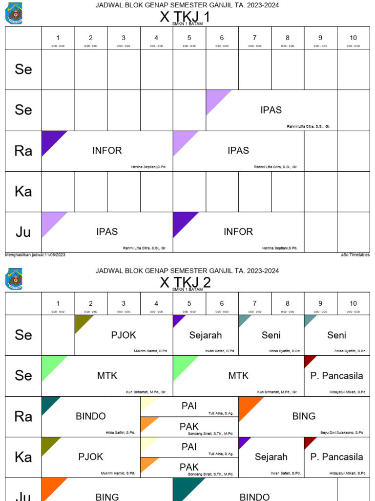 Jadwal KELAS Minggu Genap TP. 2023-2024 Semester Ganjil Rev 6 | PDF