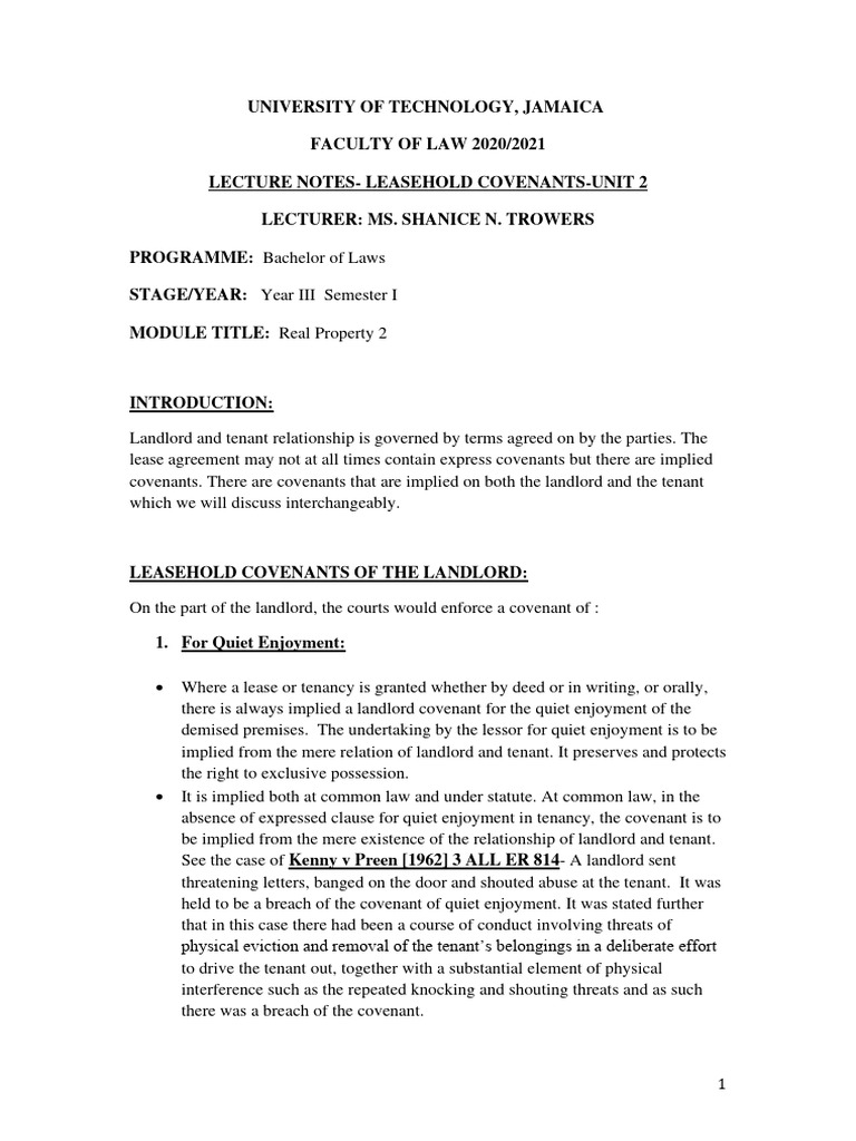 Leasehold Covenants | PDF | Leasehold Estate | Lease