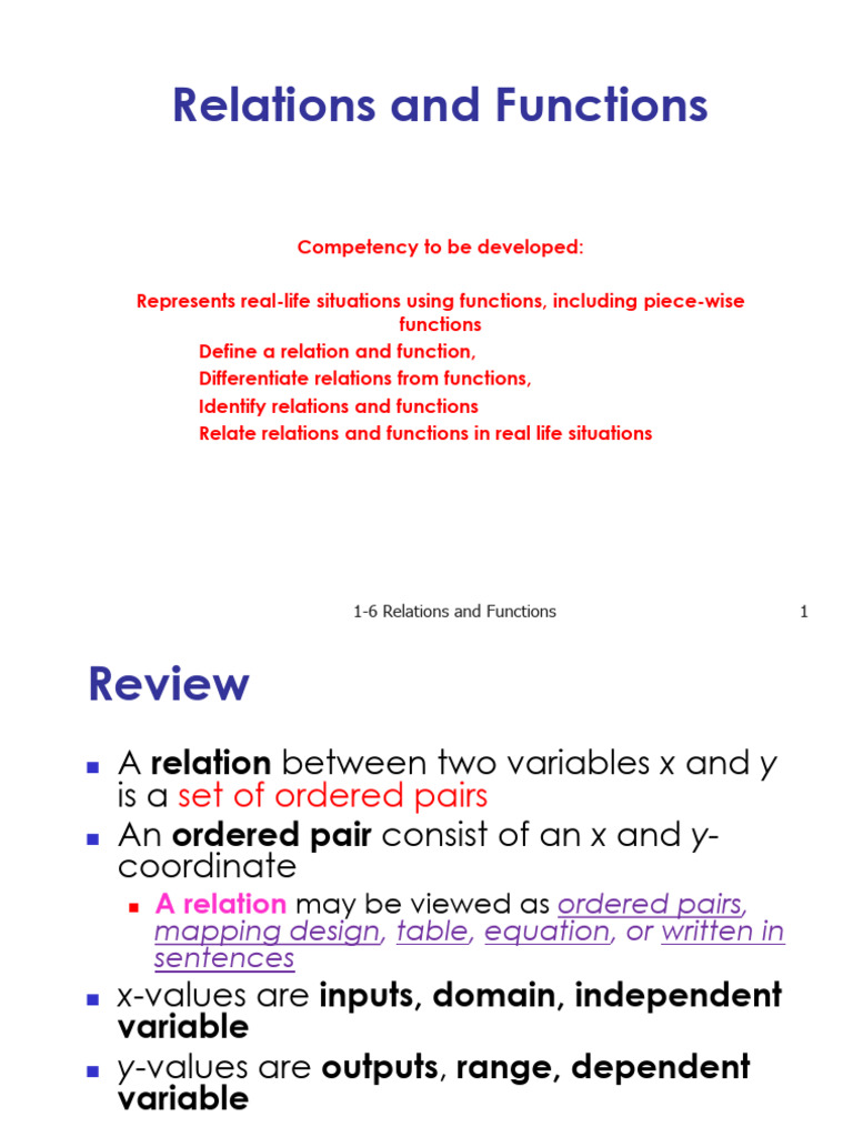 Relations And Functions Edited Pdf Function Mathematics Variable Mathematics 