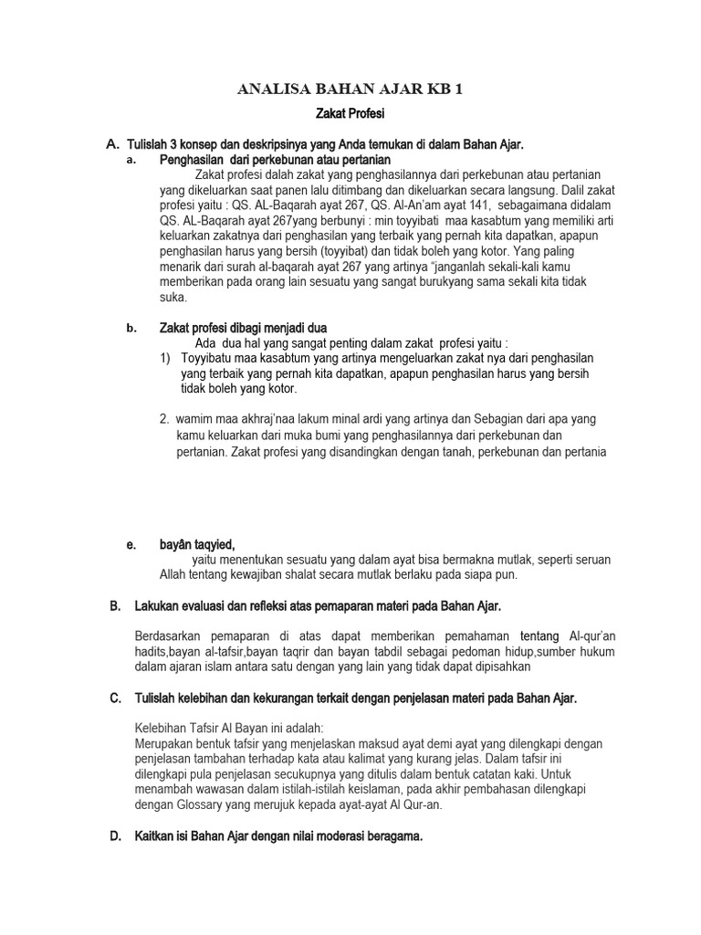 Analisa Bahan Ajar KB 4 QH | PDF