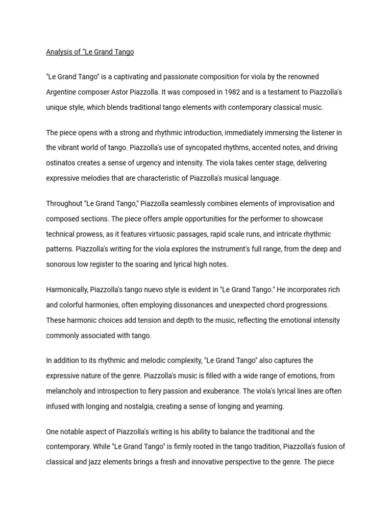 "Le Grand Tango" for Viola Lovers | PDF | Tango Music | Harmony