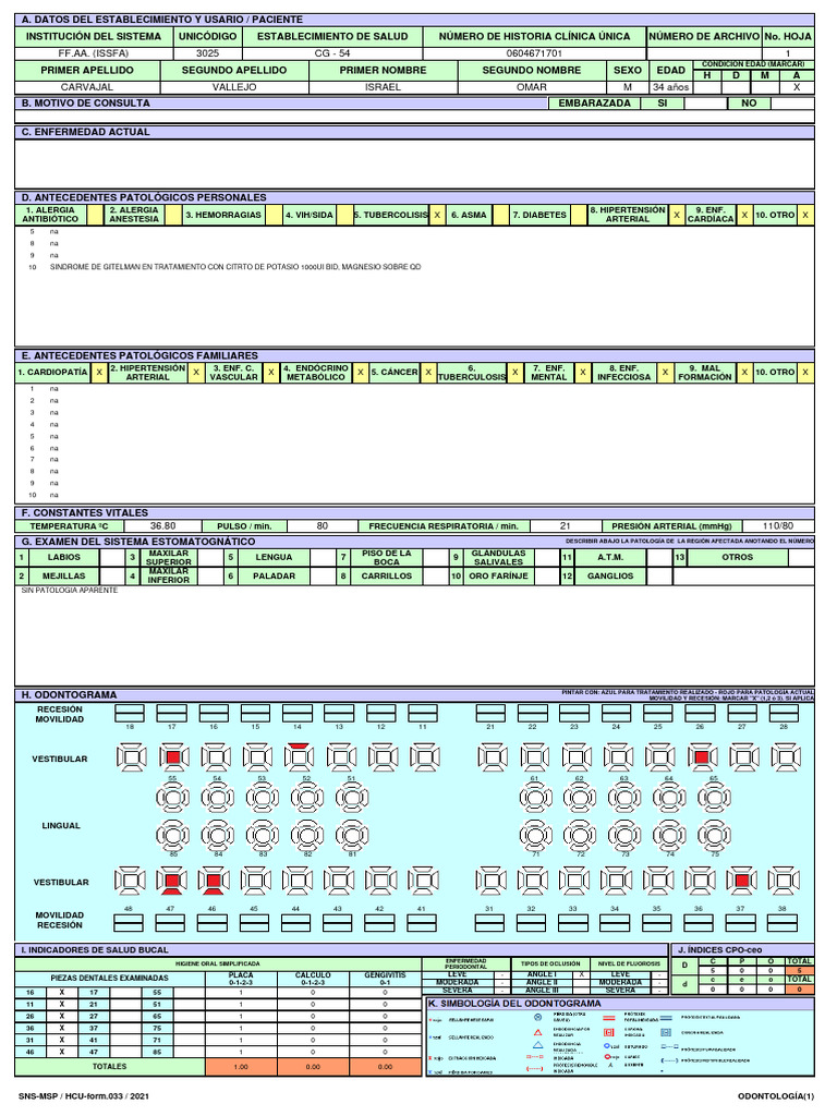 Historia Clínica Odontológica 033 | PDF | Hipertensión | Odontología
