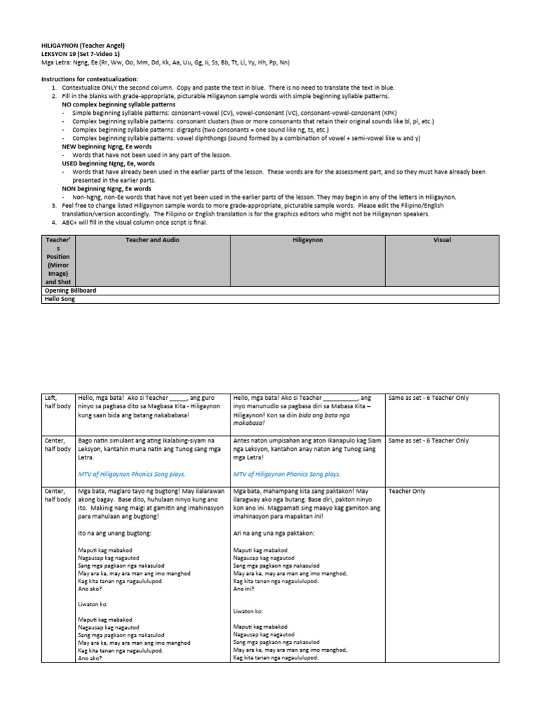 BRP Hiligaynon Script S7-L19 QAed With VG | PDF | Syllable | Consonant
