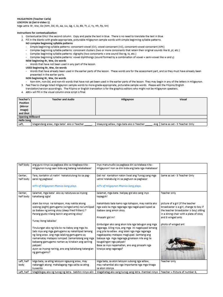 BRP Hiligaynon Script S6-L16 QAed With VG | PDF | Syllable | Consonant