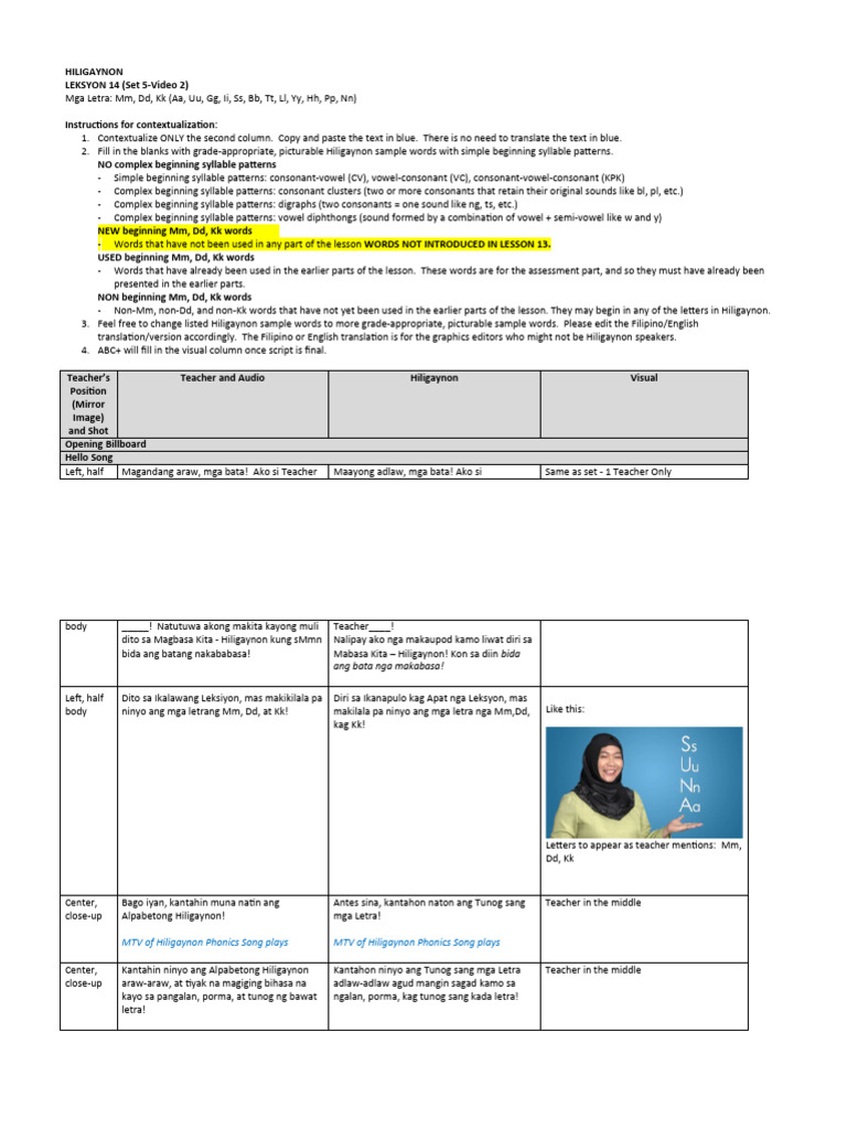 _BRP Hiligaynon Script S5-L14 QAEd With VG Docx | PDF | Syllable | Consonant