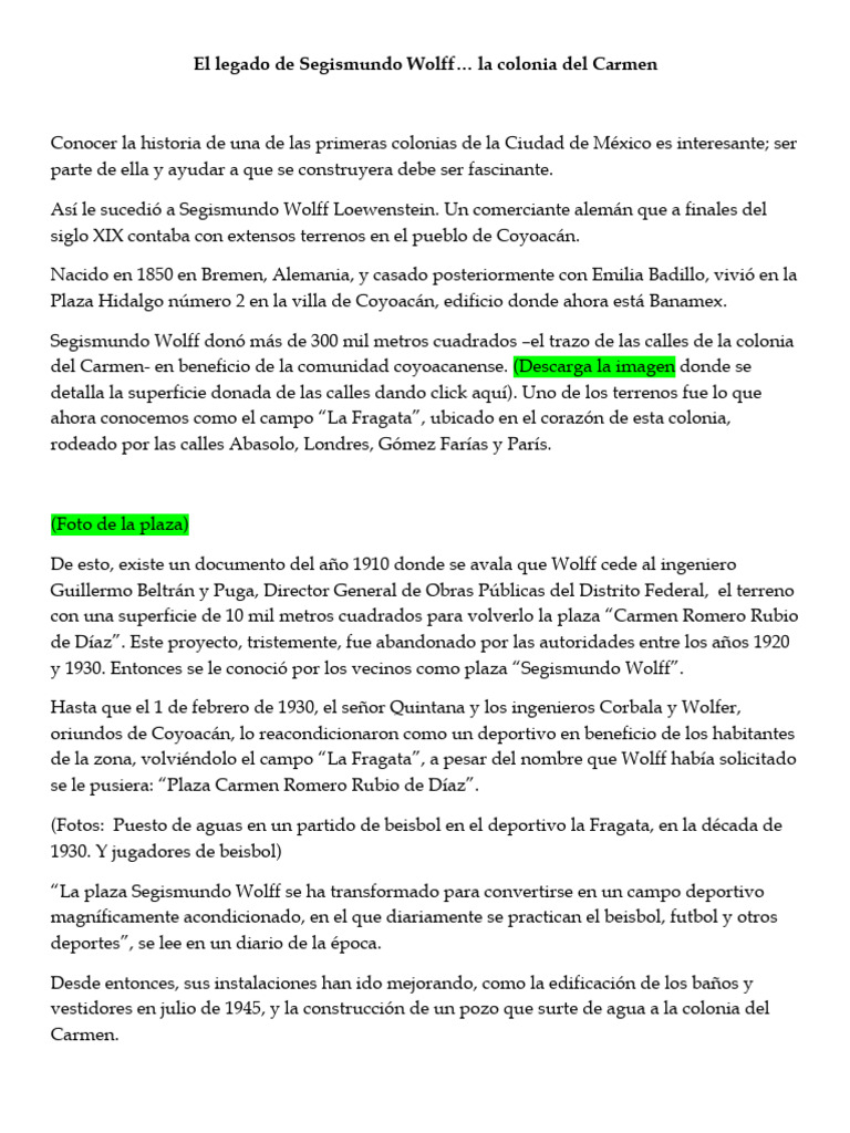 Segismundo Wolff y Su Legado A Coyoacan | PDF