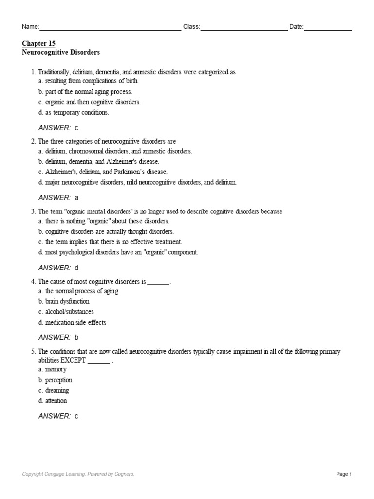 Test Bank of Neurocognitive Disorders | PDF | Alzheimer's Disease ...