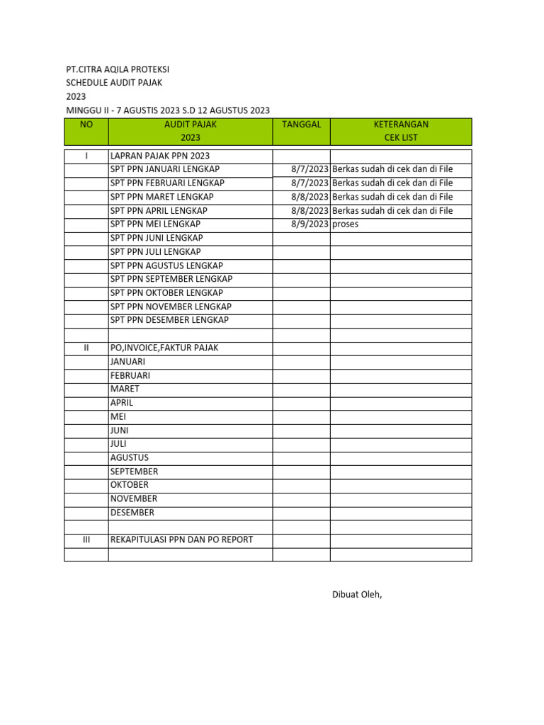 Jadwal Audit Pajak 2023 | PDF