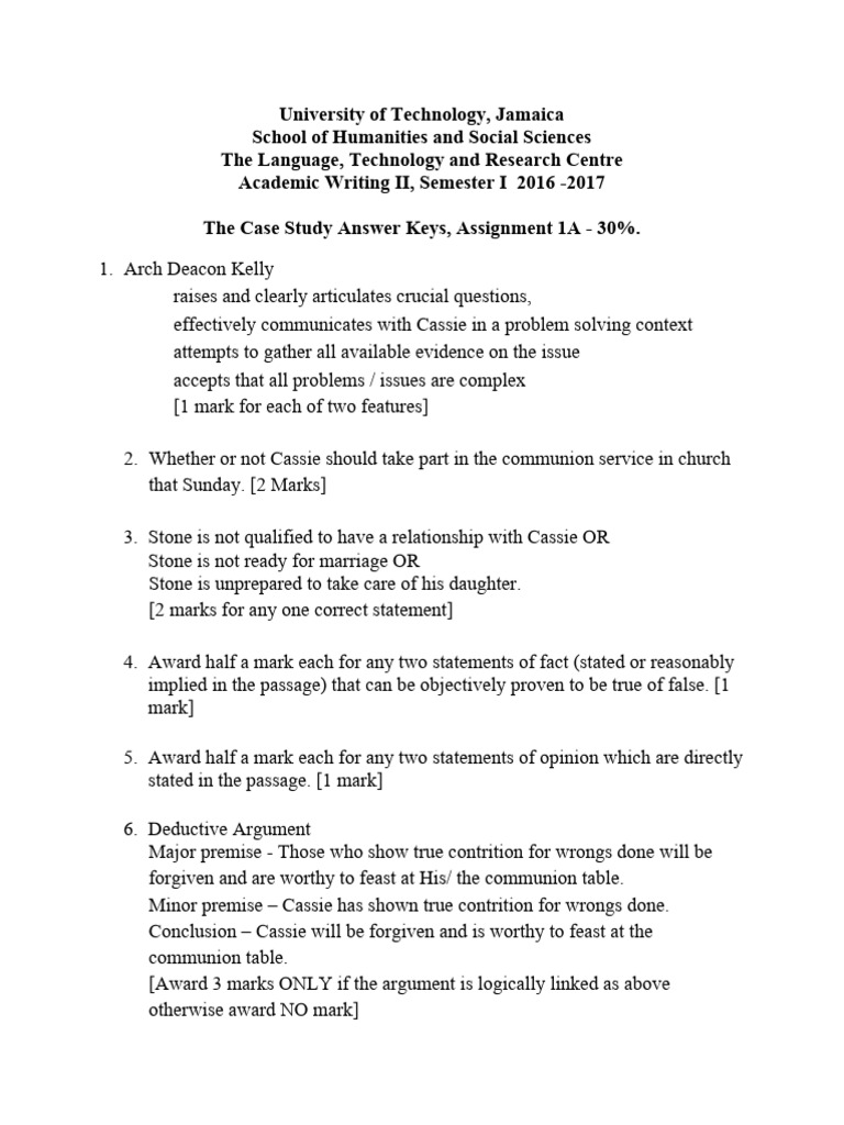 Answer Key - Cassie Archdeacon Kelly 1 | PDF | Argument | Cognition